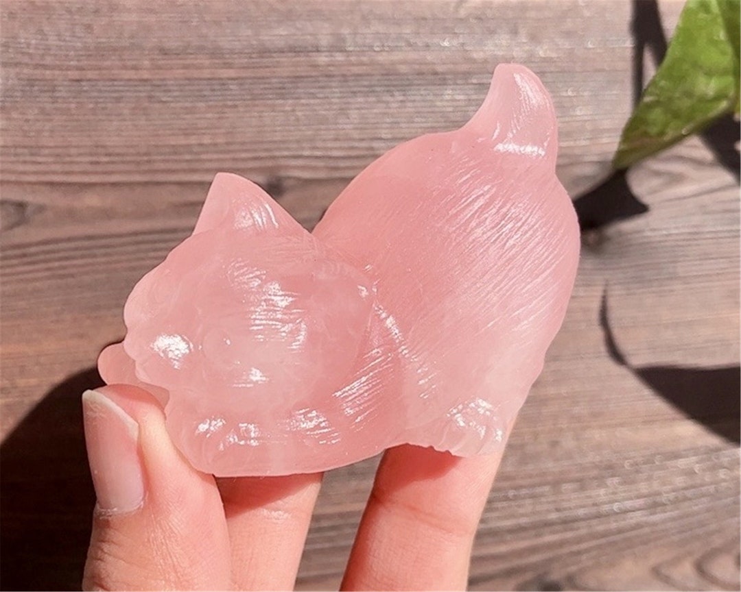 2.2" Natural Rose Quartz Cat，hand Carved Rose Quartz Cat,quartz Crystal ...