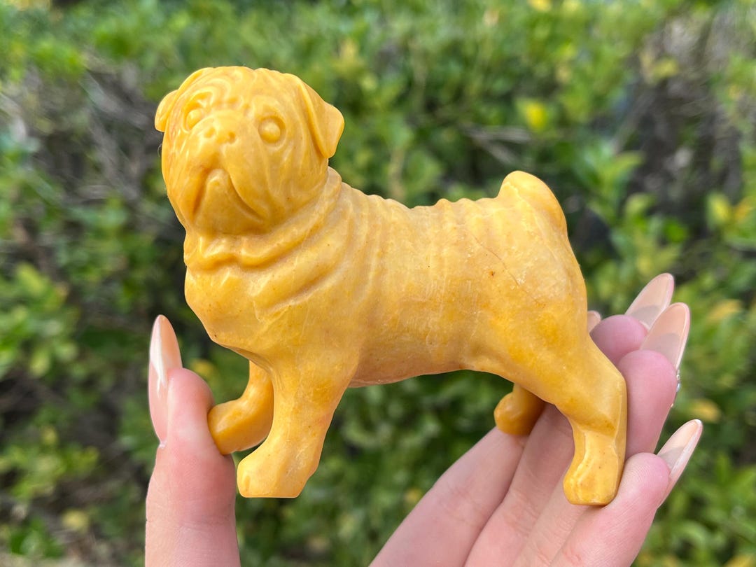 Natural Yellow Mudstone Carved Pug, Yellow Mudstone Pug, Crystal Pug ...
