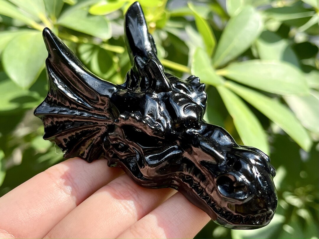 Natural Obsidian Hand Carved Dragon Head, Crystal Dragon Carving ...