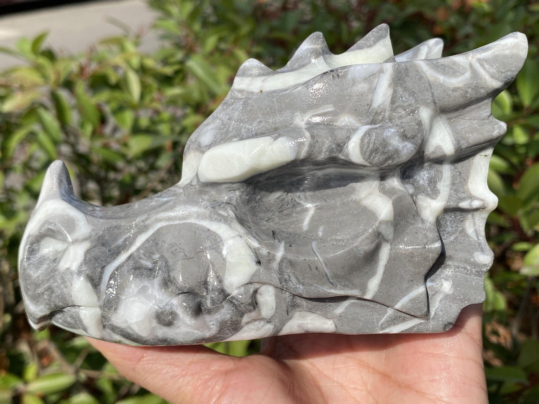 6" Natural White Shellstone Carved Dragon Head,crystal Carved Dragon ...