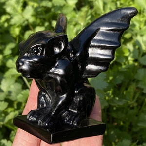 3.2'' Natural Hand Carved Obsidian Gargoyle，crystal Skull，gargoyle ...