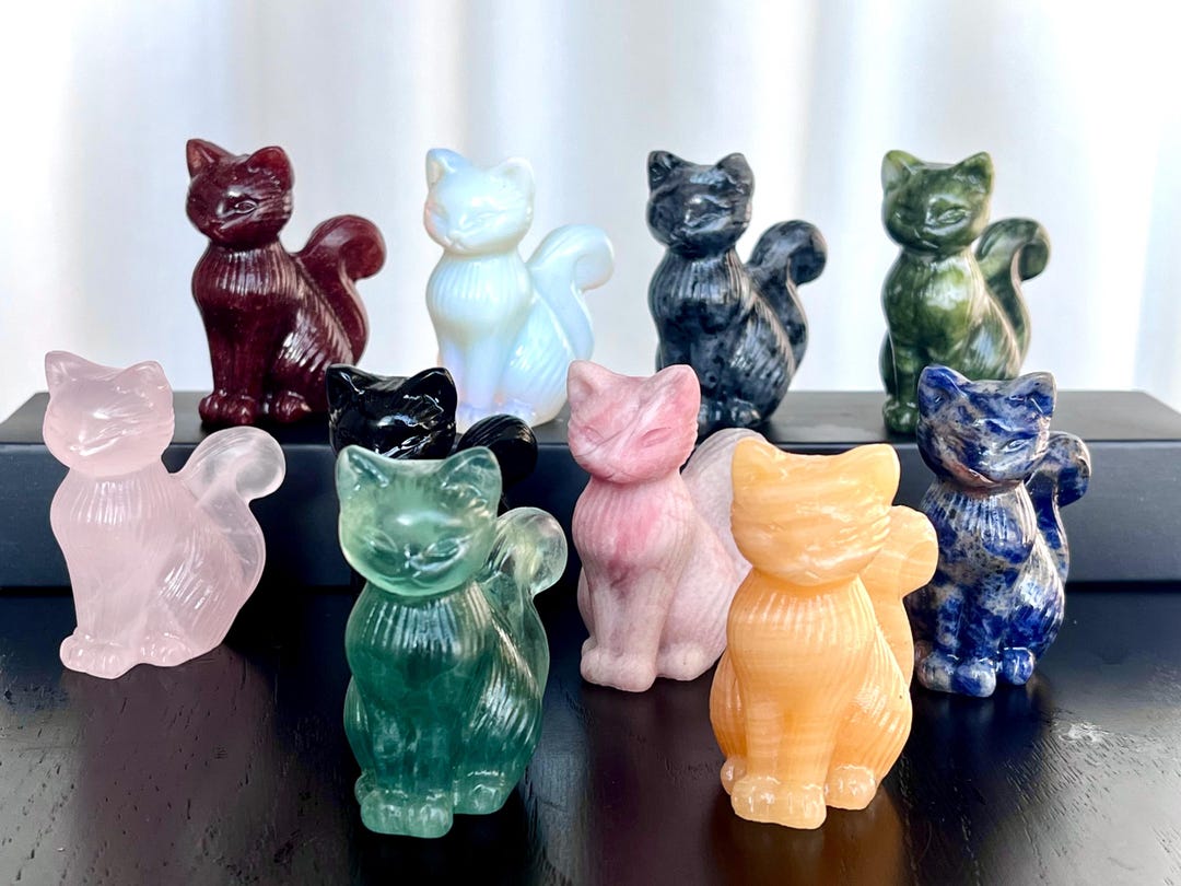 Crystal Carved Cat Figurines, Crystal Cats, Various Materials Cat ...