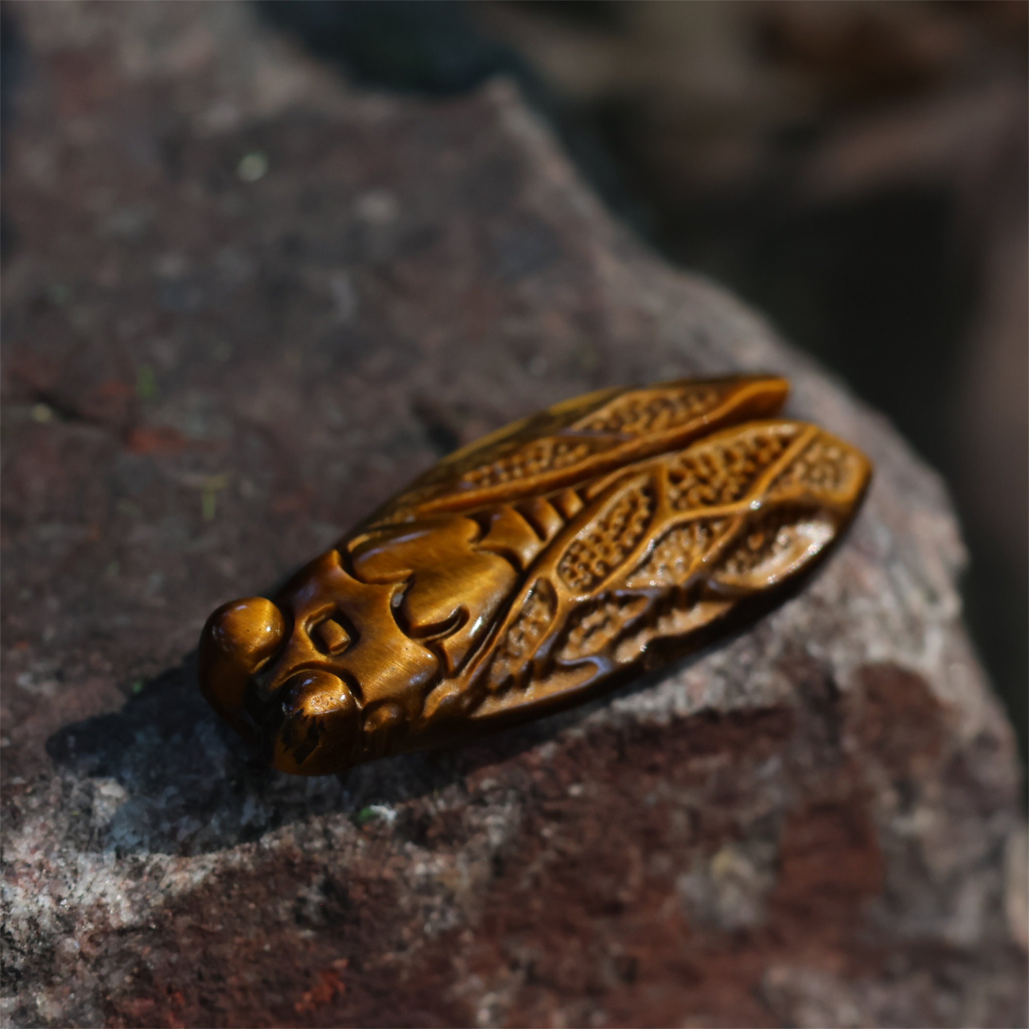 1.8" Natural Tiger'eyes Jasper Carved Cicada,quartz Crystal Pendant ...