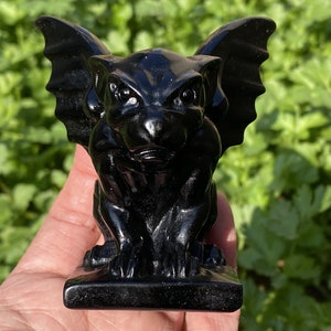 3.2'' Natural Hand Carved Obsidian Gargoyle，crystal Skull，gargoyle ...