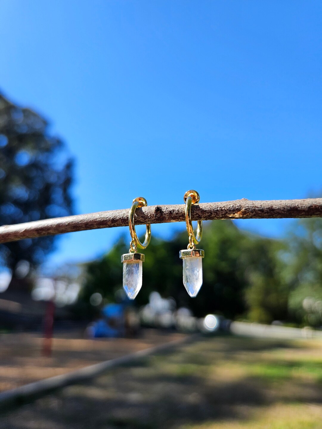 Clear Quartz Point Clip on Earrings/minimalist Dangle Clip on Earrings ...