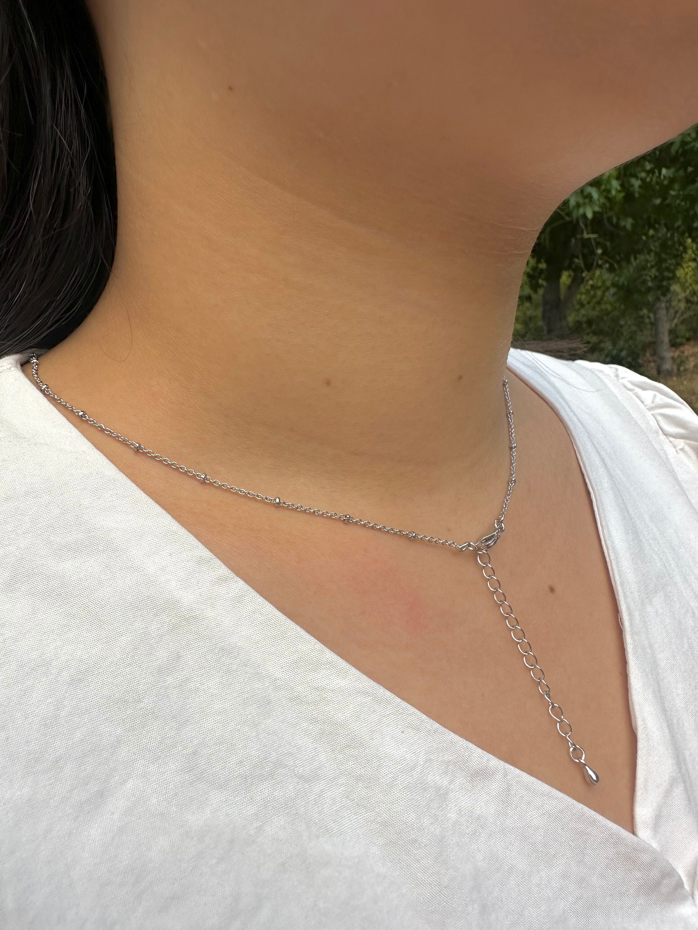 Silver Satellite Bead Chain Necklace/dainty Beaded Chain Choker/silver ...
