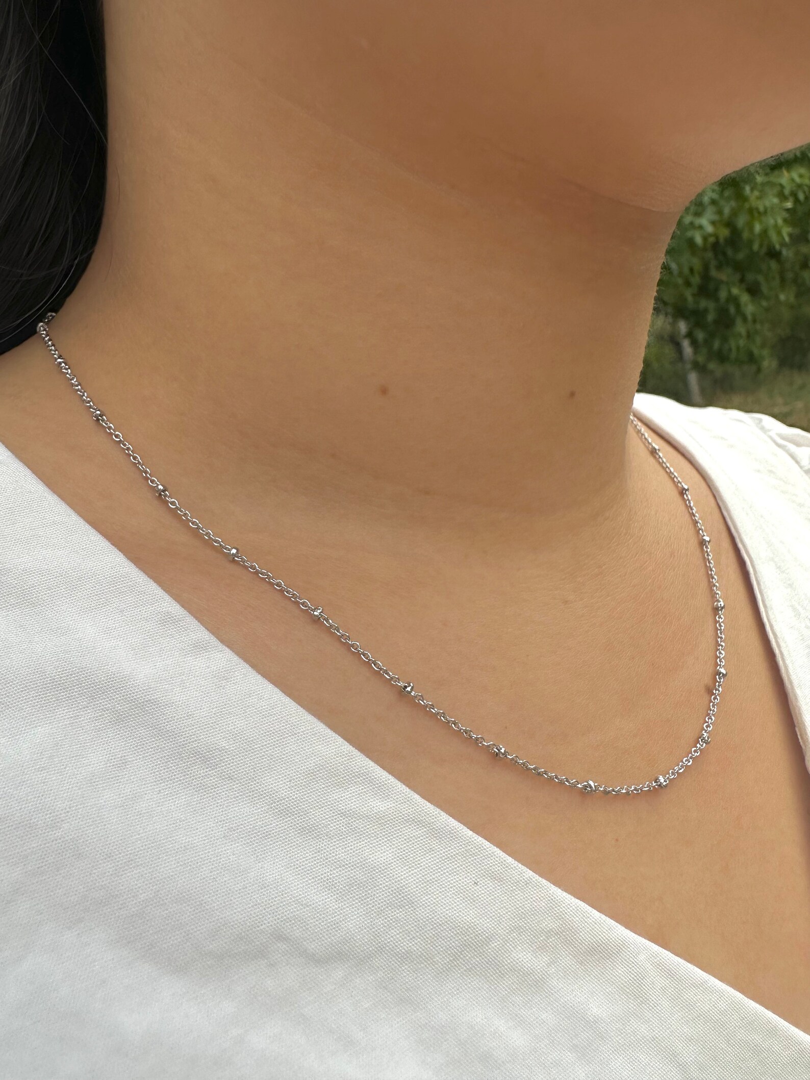 Silver Satellite Bead Chain Necklace/dainty Beaded Chain Choker/silver ...