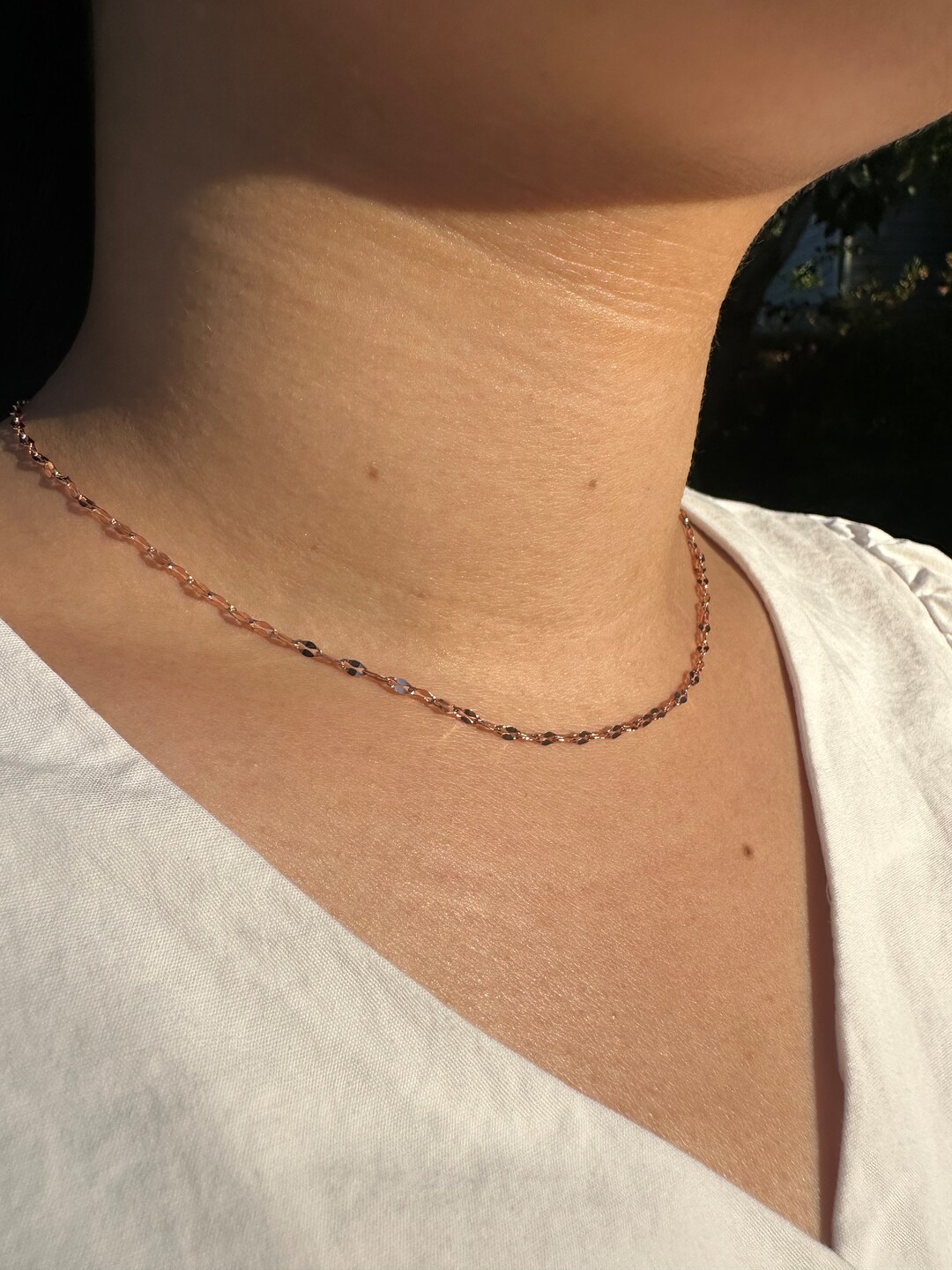 Rose Gold Glitter Chain Necklace/flat Link Chain - Etsy