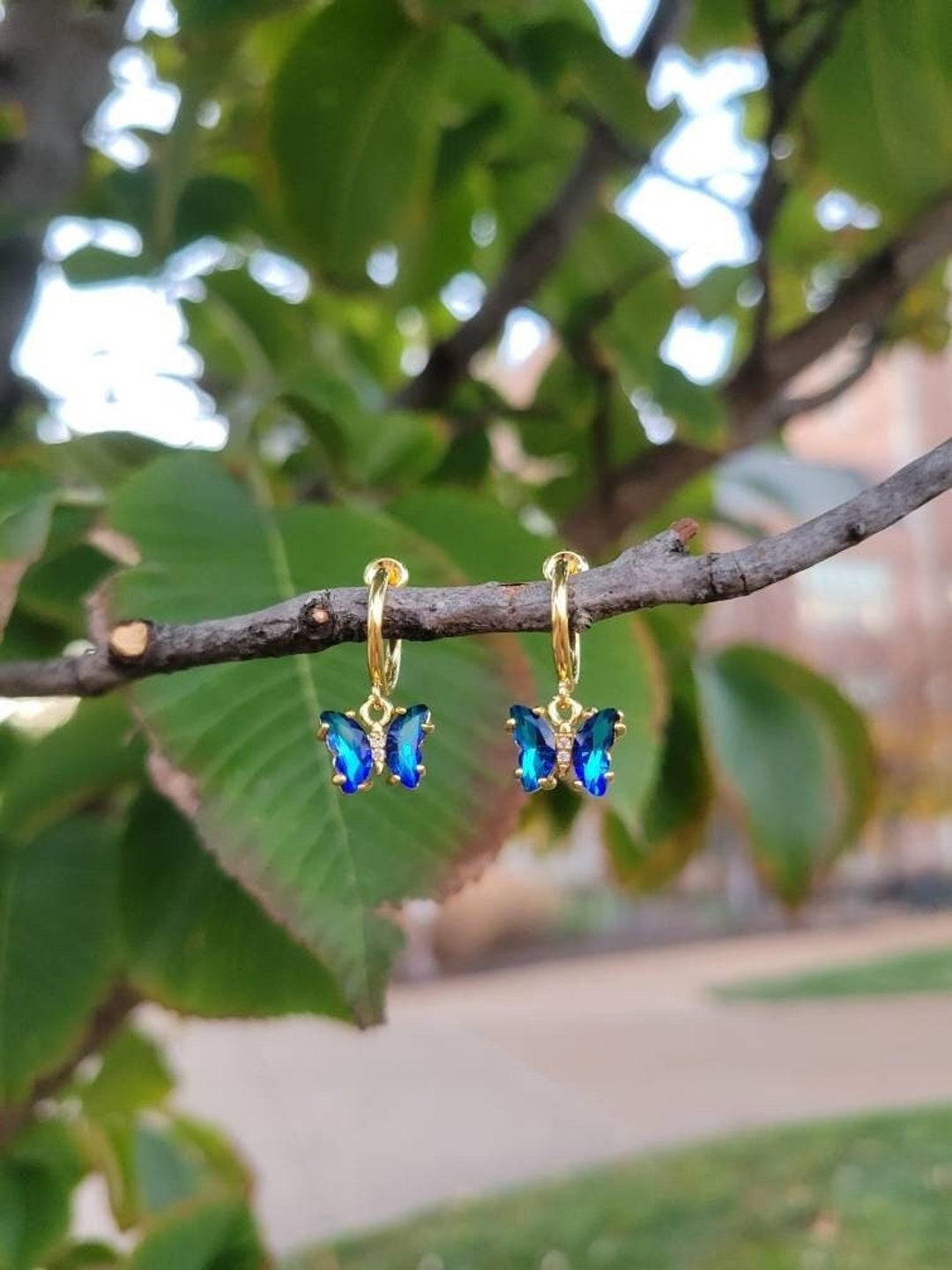 Blue Butterfly Clip on Earrings/minimalist Dangle Clip on Earrings ...