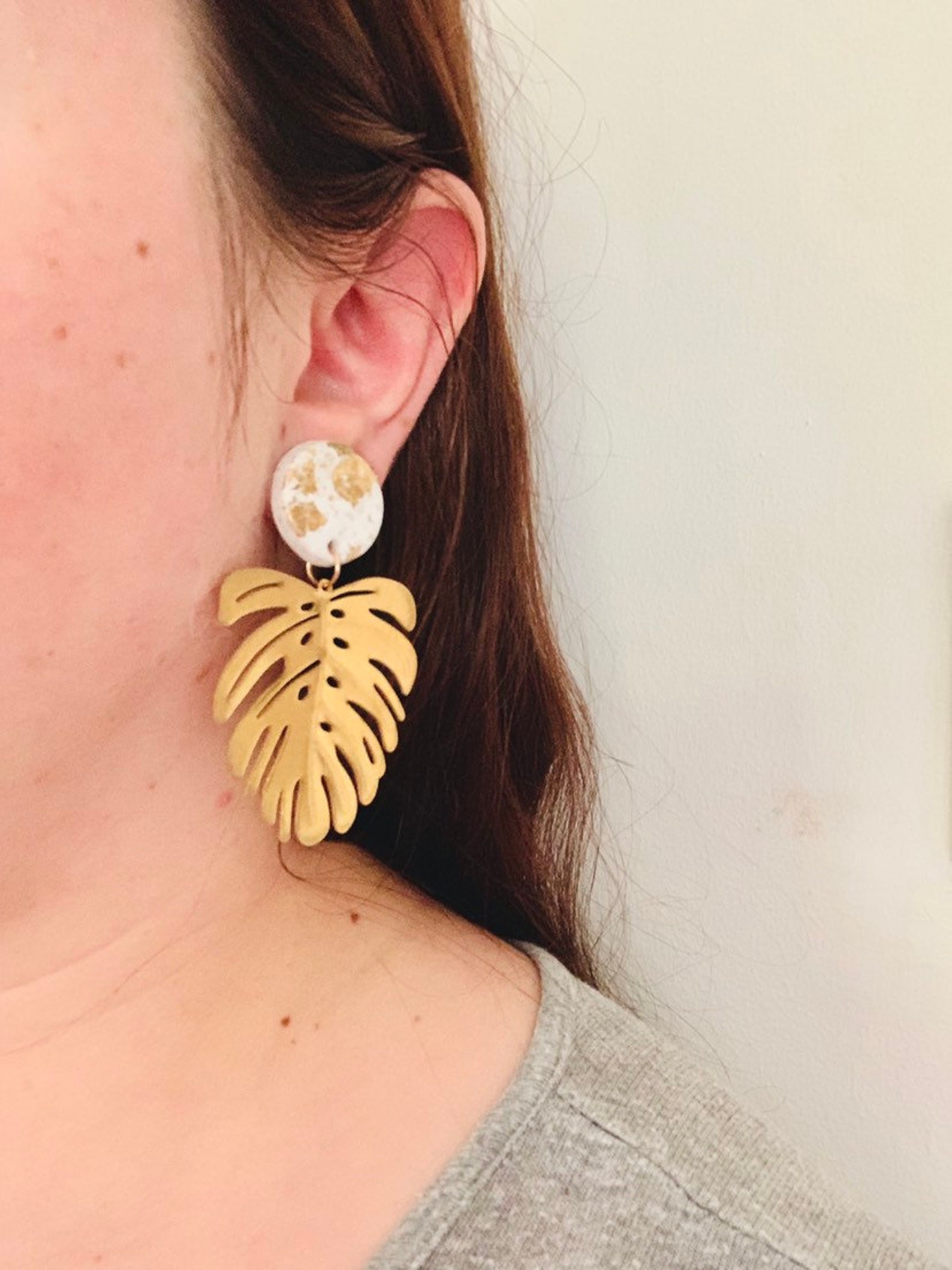 The Gabriela Monstera Gold Flake Polymer Clay Drop Statement - Etsy