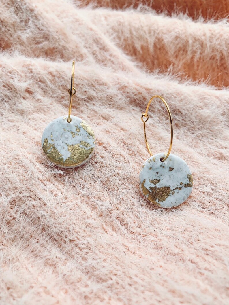 The Alexandra White and Gold Flake Polymer Clay Circle Hoop - Etsy UK