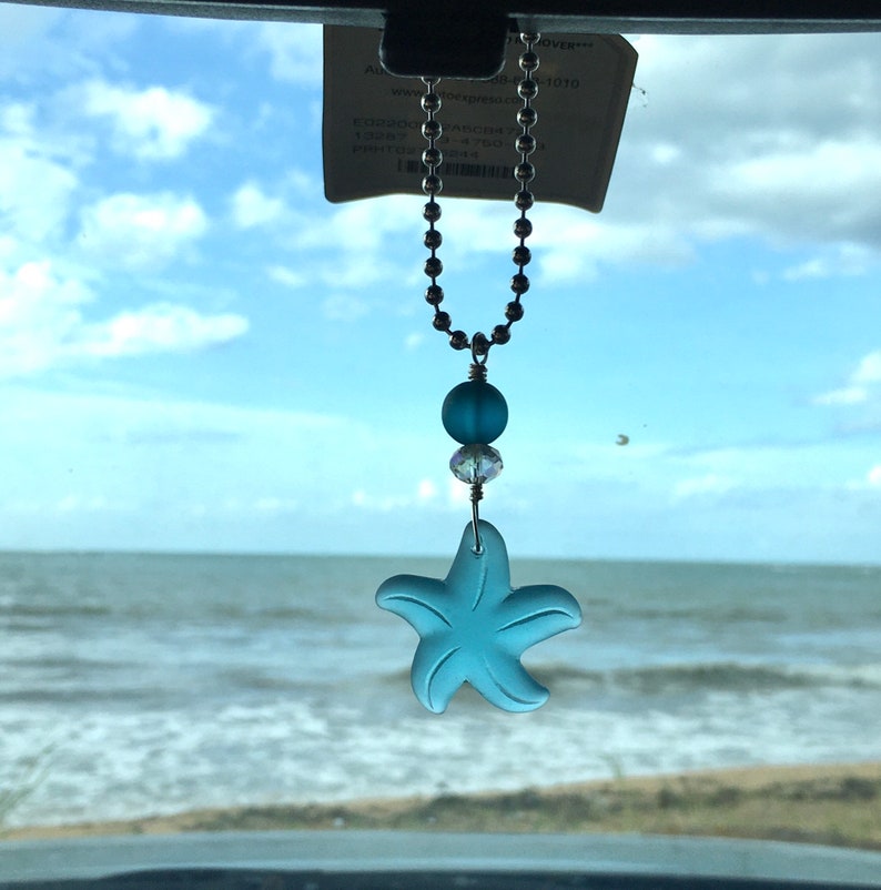 Blue Sea Glass Starfish Rear View Mirror Car Charm Starfish - Etsy