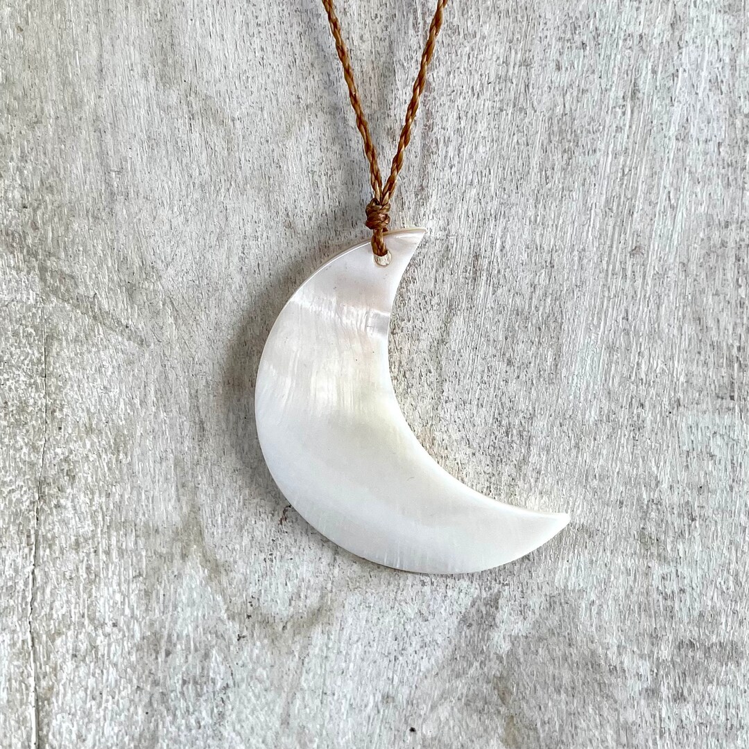 Mother of Pearl SHELL, Crescent Moon Necklace on Hand Spun Island Rope ...