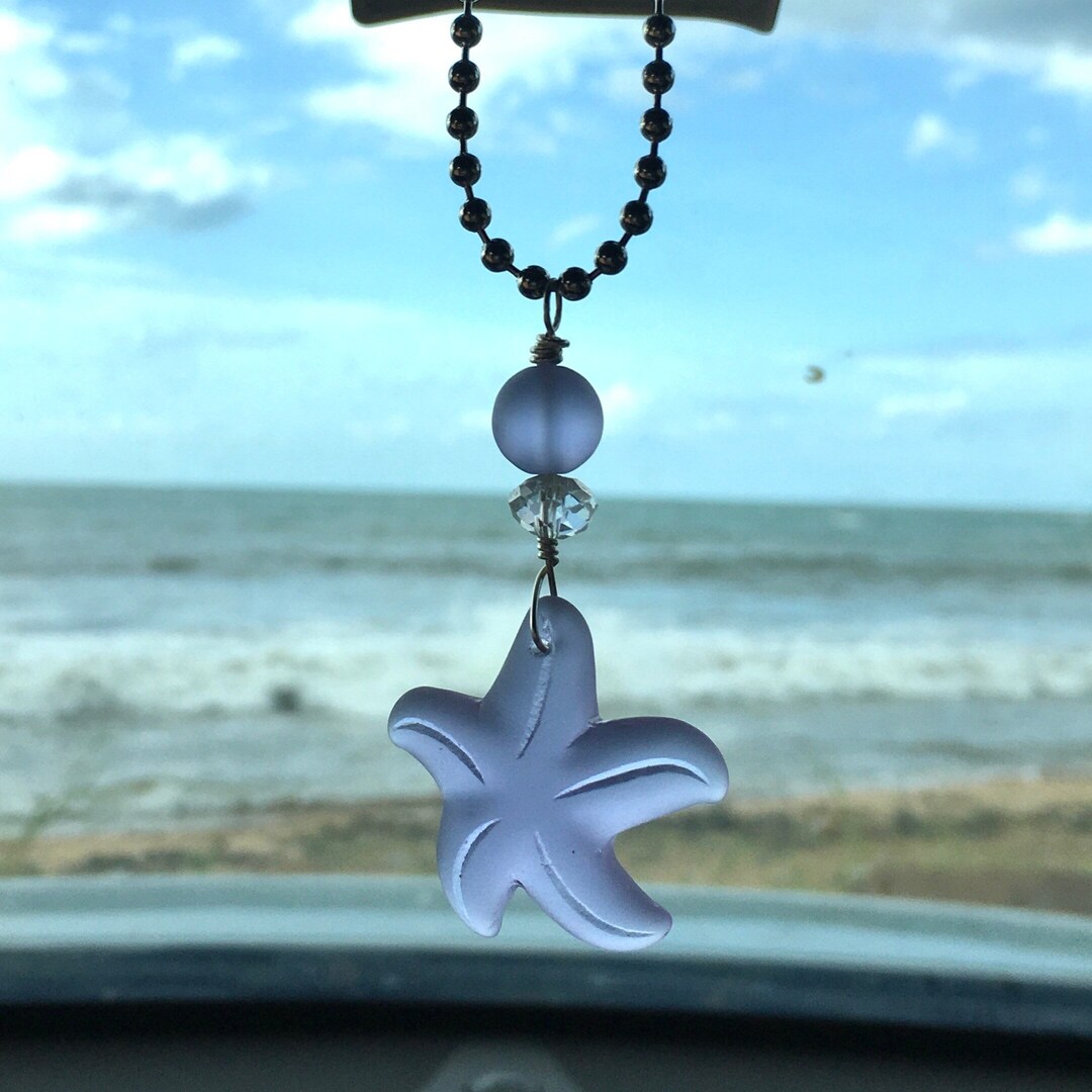 Purple SEA GLASS Starfish Rear View Mirror Car Charm, Starfish Car ...