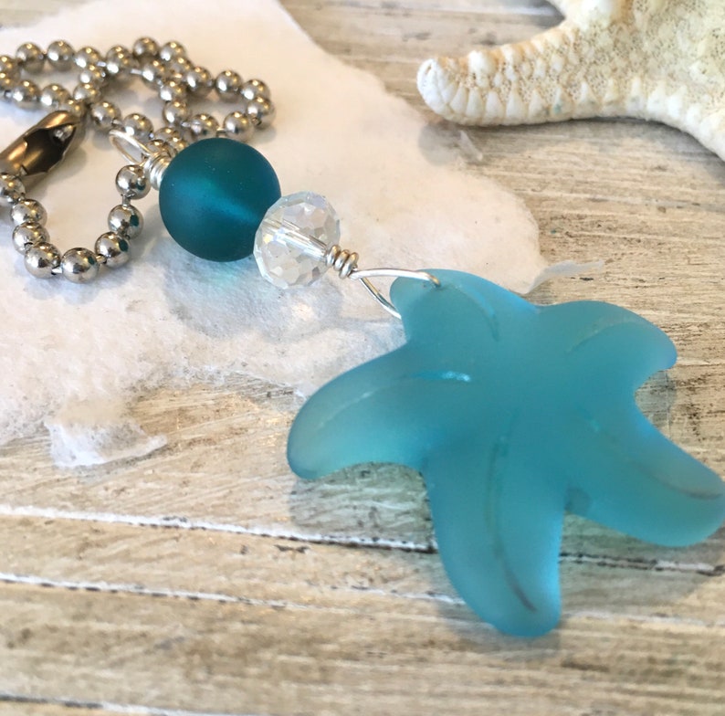 Blue Sea Glass Starfish Rear View Mirror Car Charm Starfish - Etsy