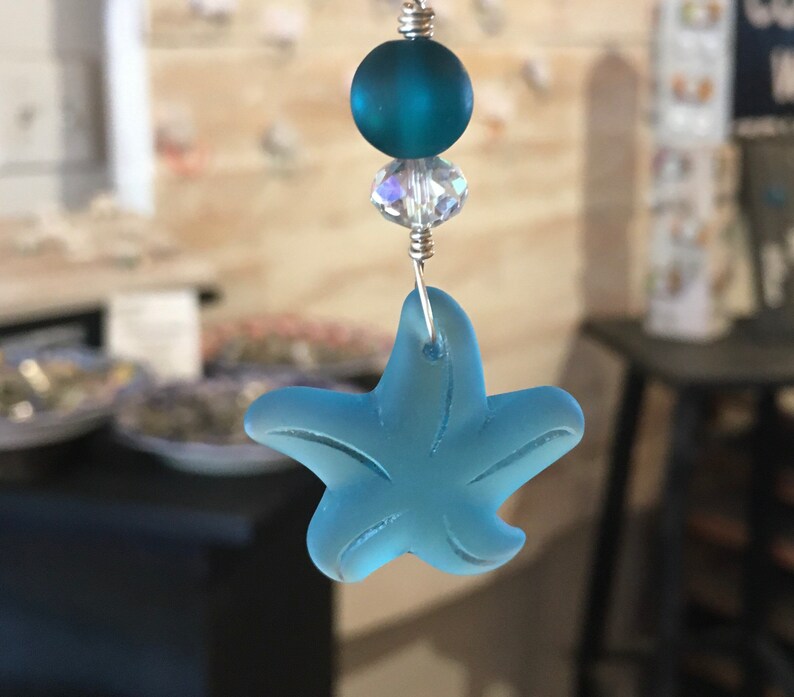 Blue Sea Glass Starfish Rear View Mirror Car Charm Starfish - Etsy