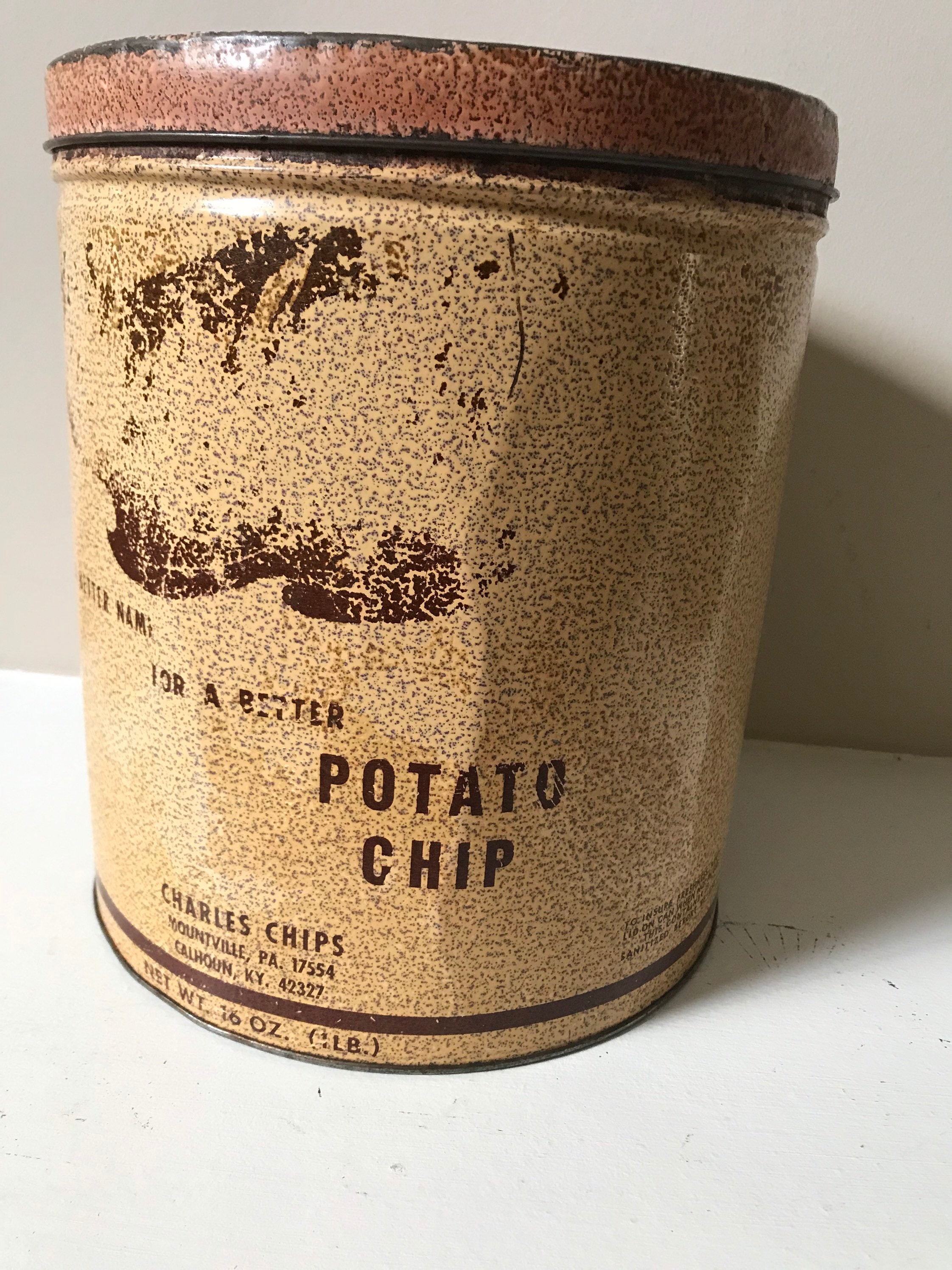 Charles Potato Chips Tin Can, Vintage Advertising Tin Can, Large Rustic ...
