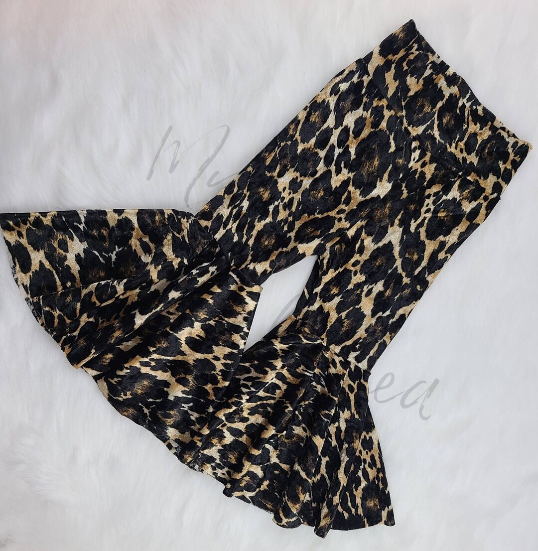 Leopard Print Velvet Bell Bottoms Pants Bummies Headwraps - Etsy