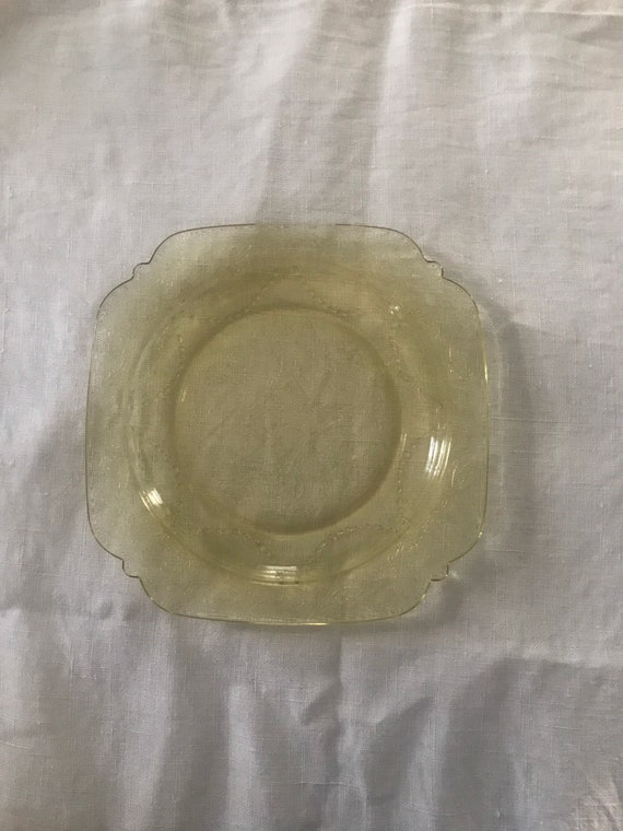 Vintage yellow depression glass square plate Plates Kitchen & Dining ...