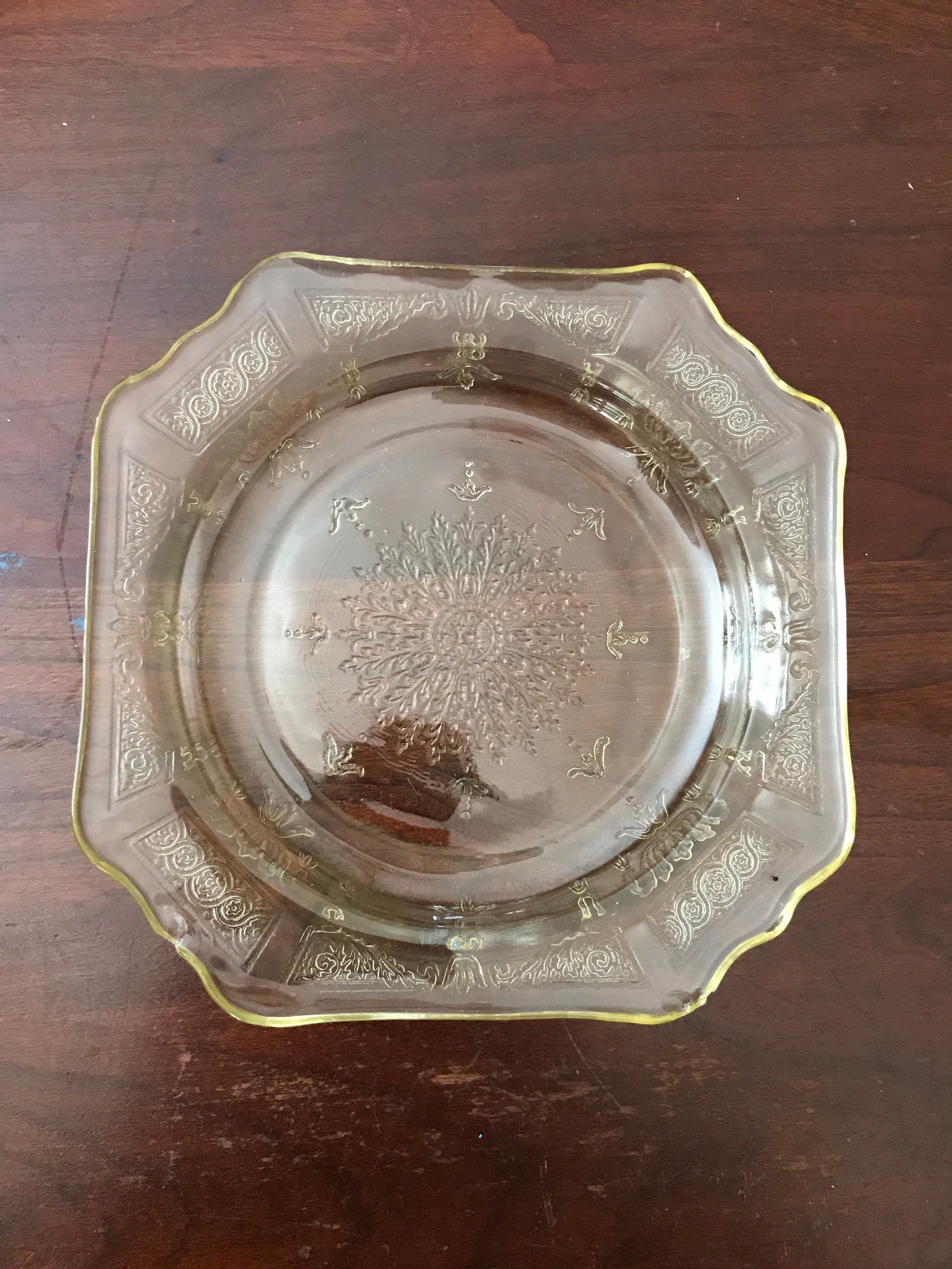 Vintage yellow depression glass square plate Plates Kitchen & Dining ...