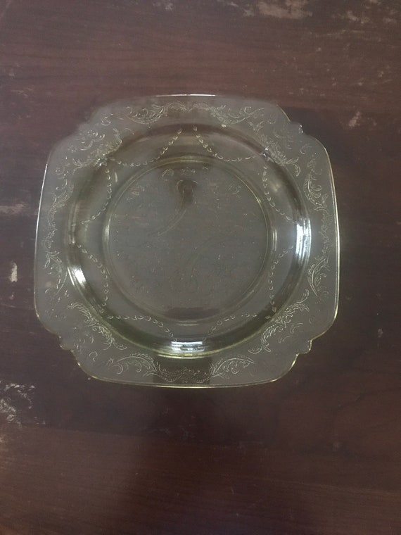 Vintage yellow depression glass square plate Plates Kitchen & Dining ...