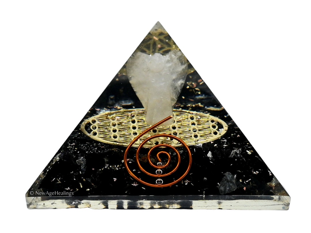 Black Tourmaline Crystal Orgonite Pyramid, Guardian Angel With Flower ...