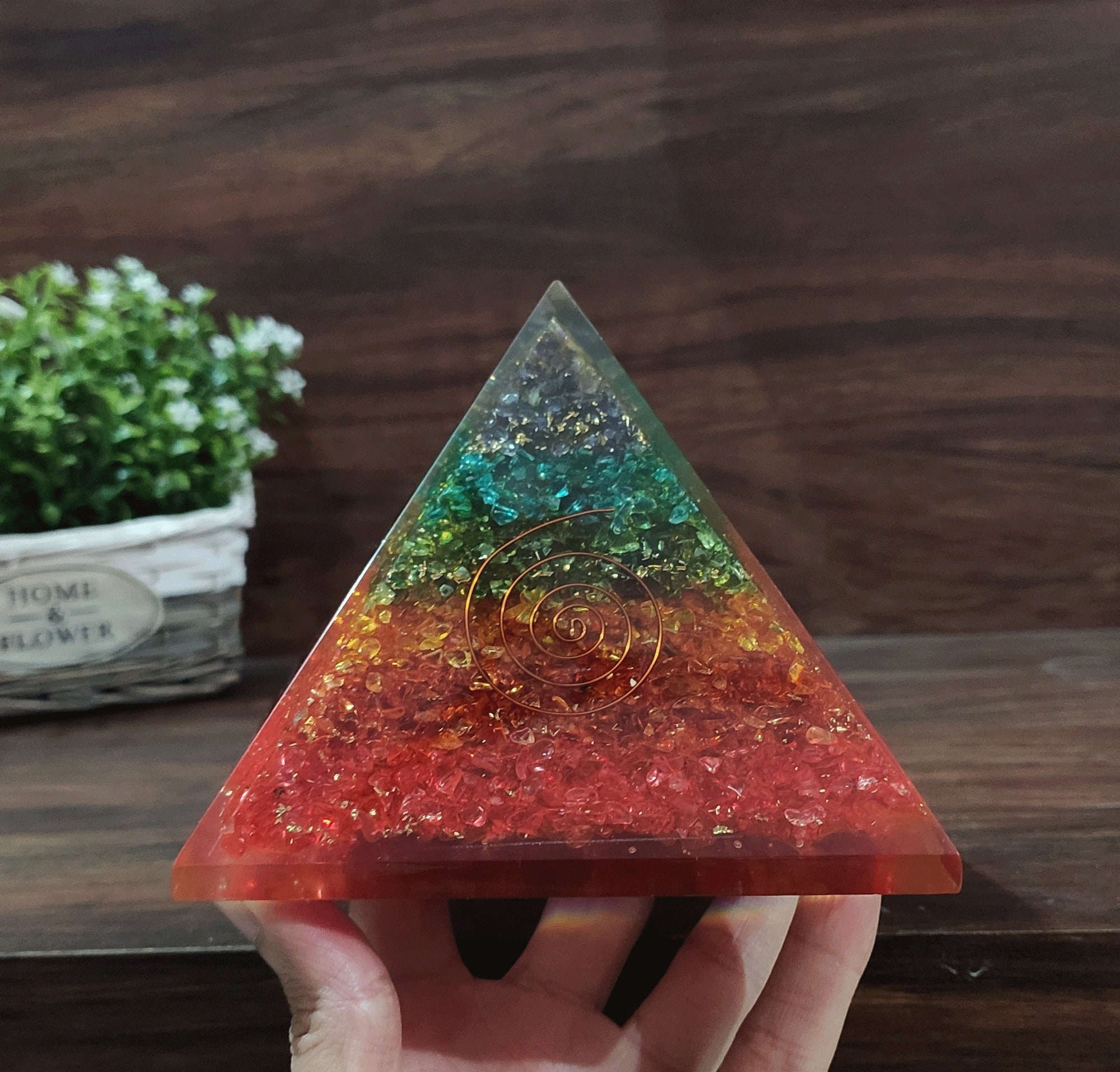 Natural 7 Chakra Stones Large Orgonite Pyramid with Powerful | Etsy