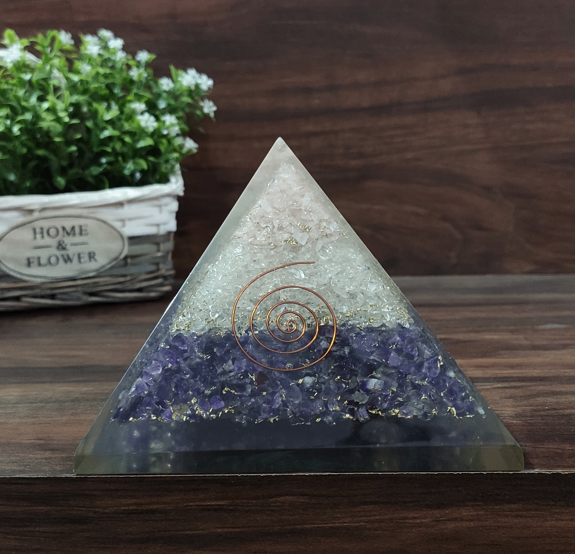 Amethyst Large Pyramid 125mm Flower of Life Orgone Pyramid | Etsy