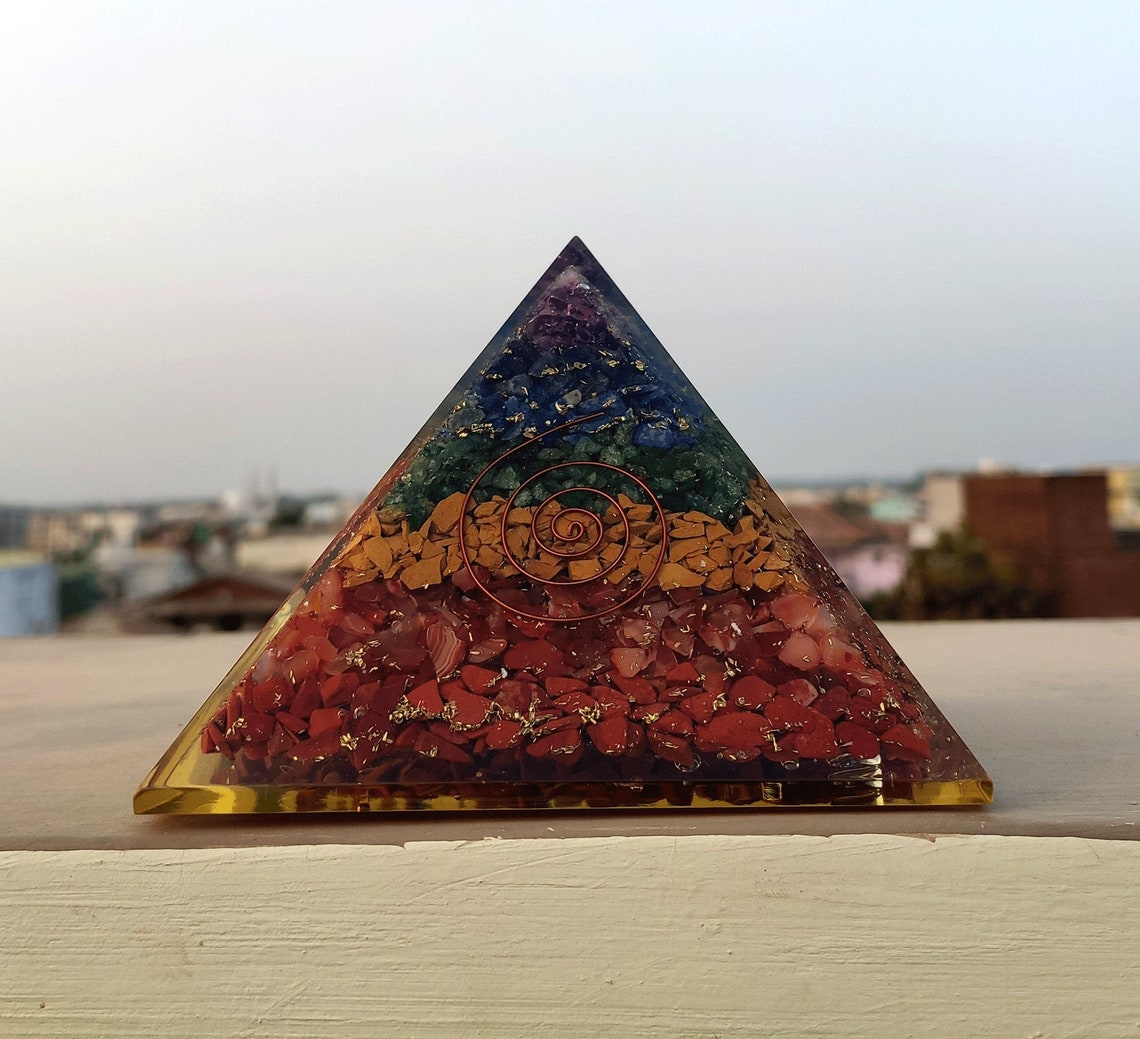 Natural 7 Chakra Stones Large Orgonite Pyramid with Powerful | Etsy