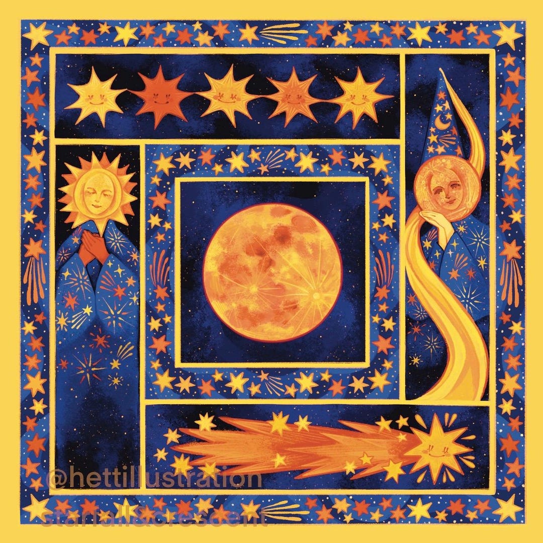 The Moon and Stars Square Art Print | Whimsical Whimsigoth Celestial ...