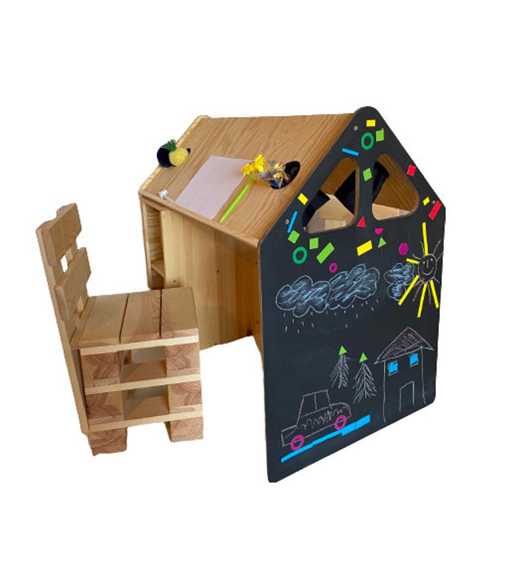 Wooden Cottage With Chair Spaletkids 3in1 Toy / Desk / Blackboard - Etsy
