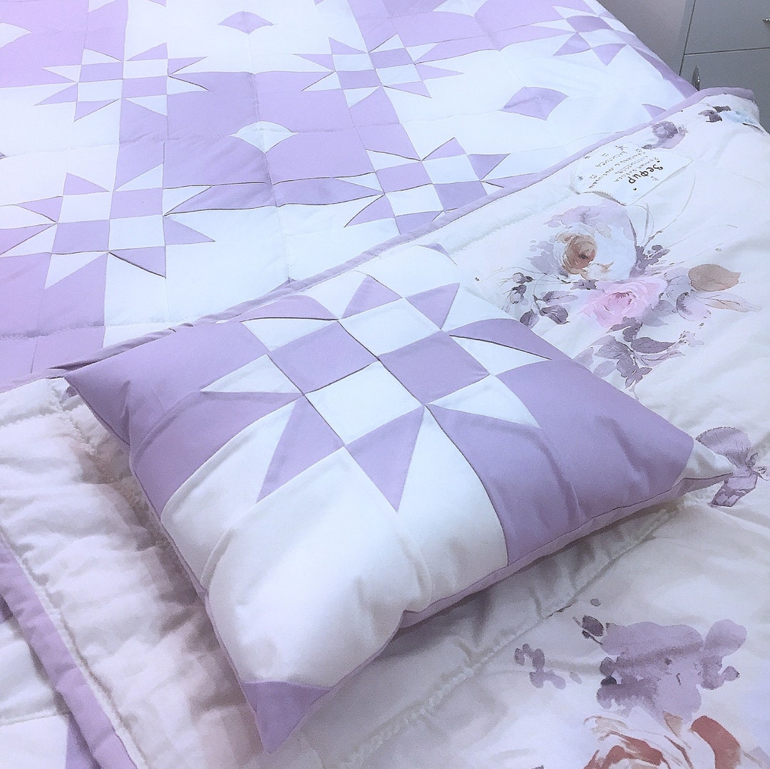 Lilac Patchwork Quilt – Handmade Cotton Bedding, Cottagecore Quilt, Soft Boho Blanket, Cozy ...