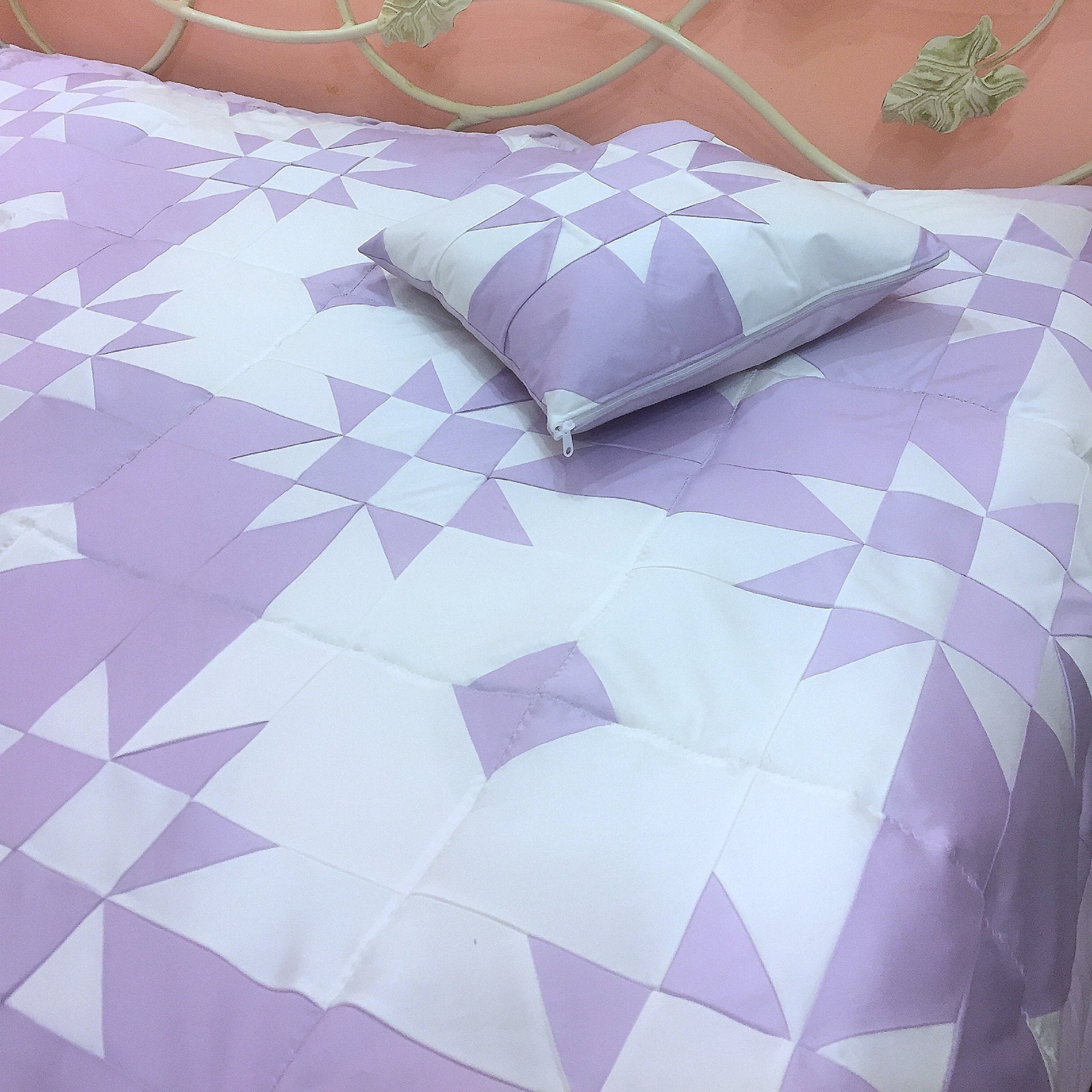 Lilac Patchwork Quilt – Handmade Cotton Bedding, Soft Boho Throw, Cozy Bedroom & Living Room ...