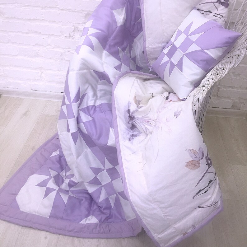 Lilac Patchwork Quilt – Handmade Cotton Bedding, Soft Boho Throw, Cozy ...