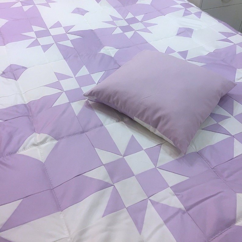 Lilac Patchwork Quilt – Handmade Cotton Bedding, Soft Boho Throw, Cozy ...