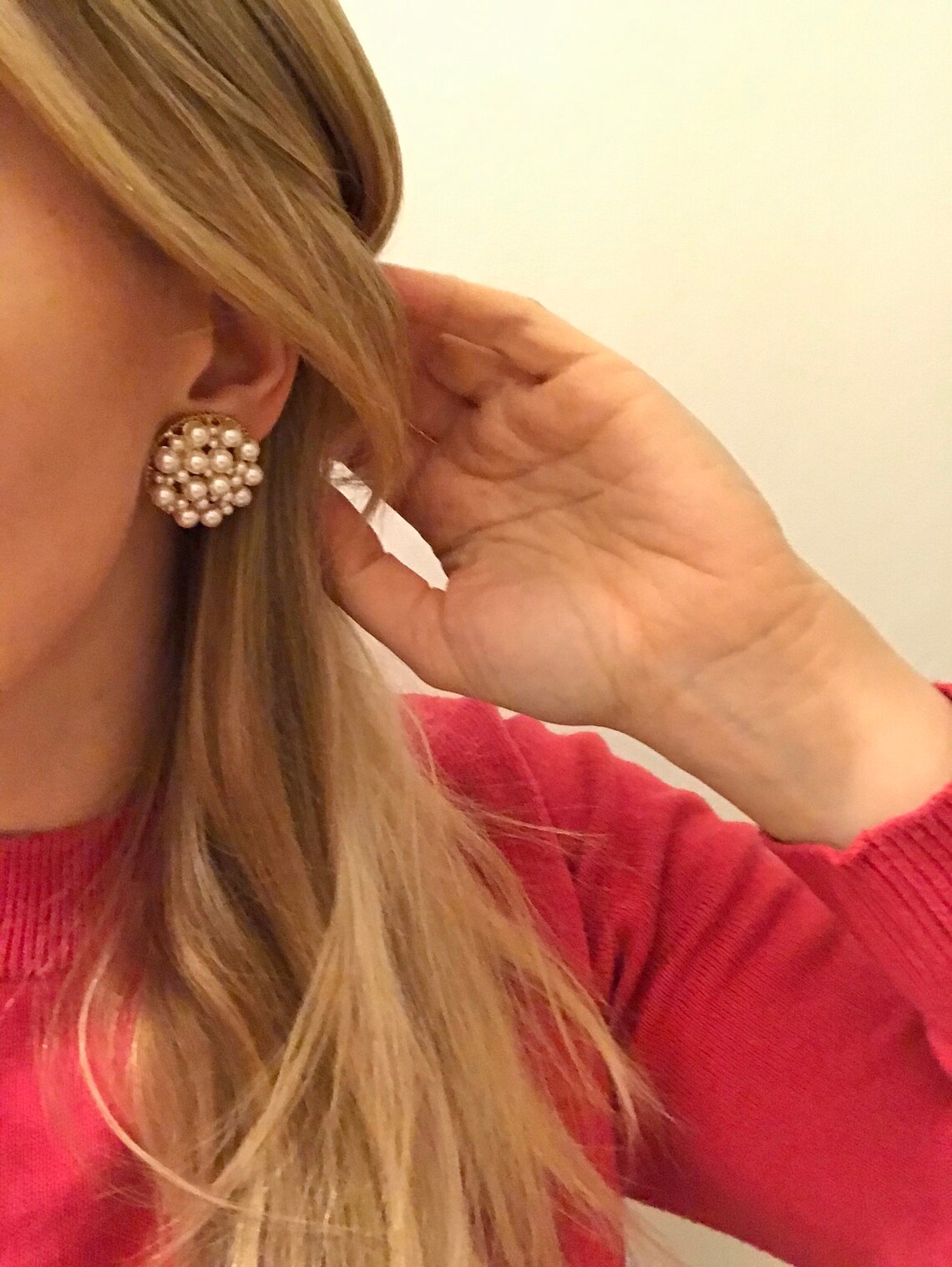 CLIP ON earrings blogger style pearl and gold circle. | Etsy