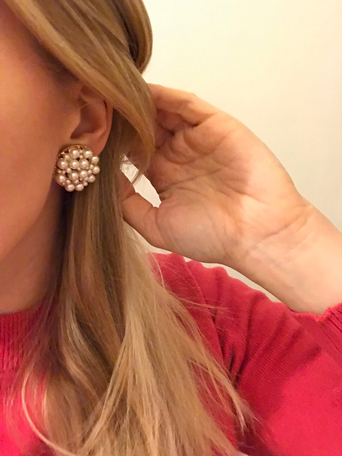 CLIP ON earrings blogger style pearl and gold circle. | Etsy