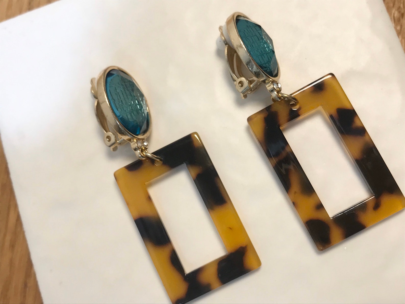 CLIP ON tortoiseshell Leopard print fashion earrings. Teal | Etsy