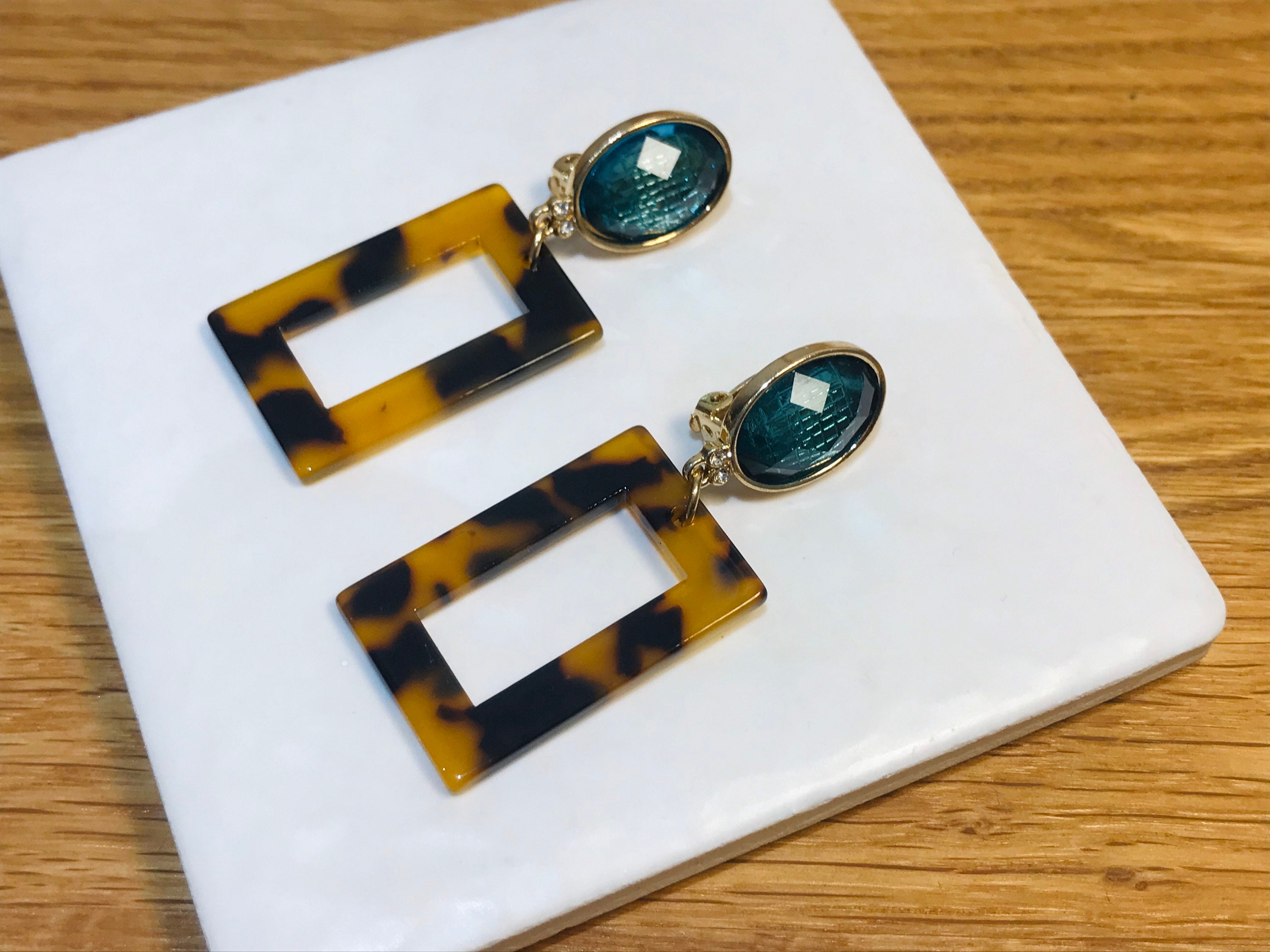 CLIP ON tortoiseshell Leopard print fashion earrings. Teal | Etsy