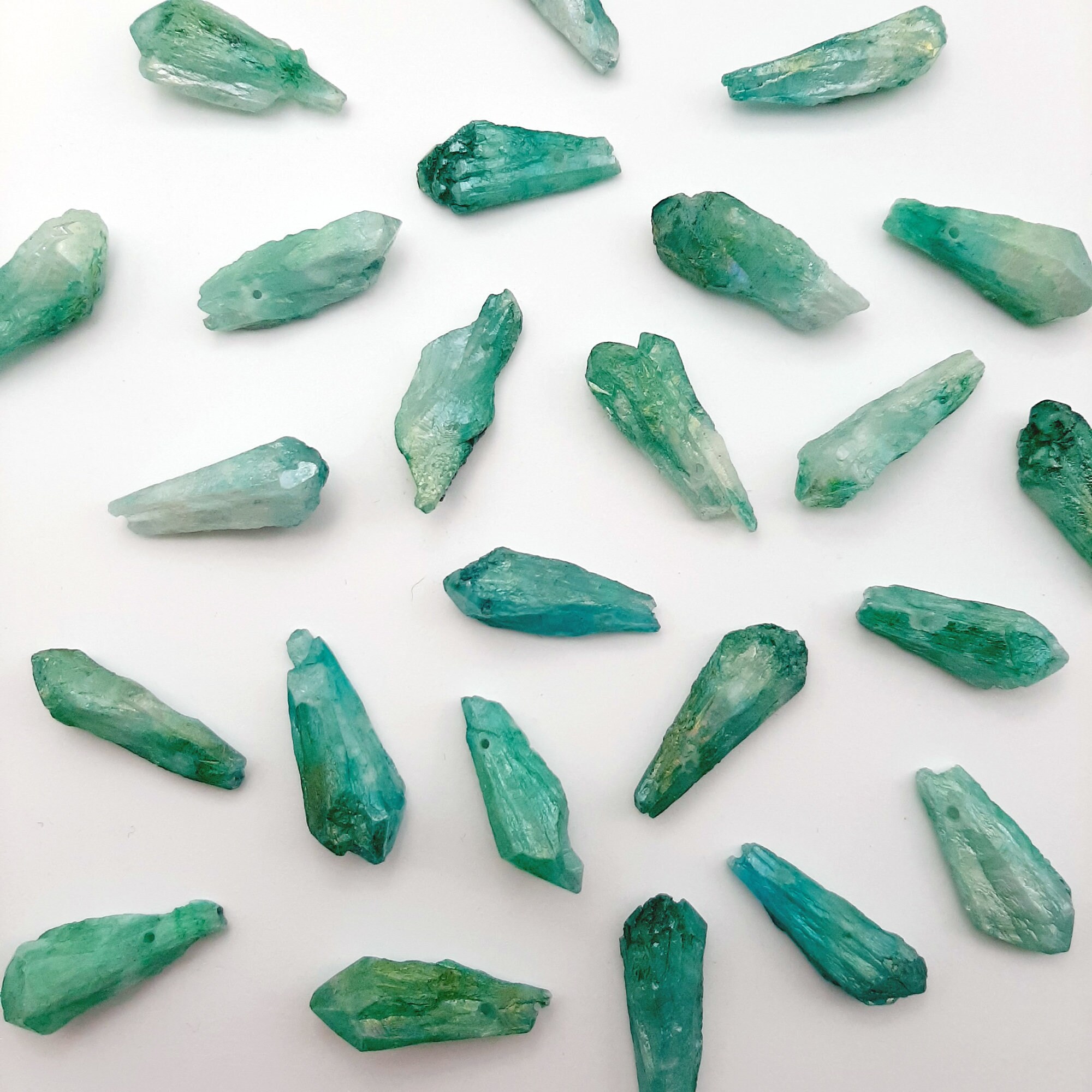 Green Rough Quartz Nugget Points Aura Top Drilled Wolf Tooth - Etsy