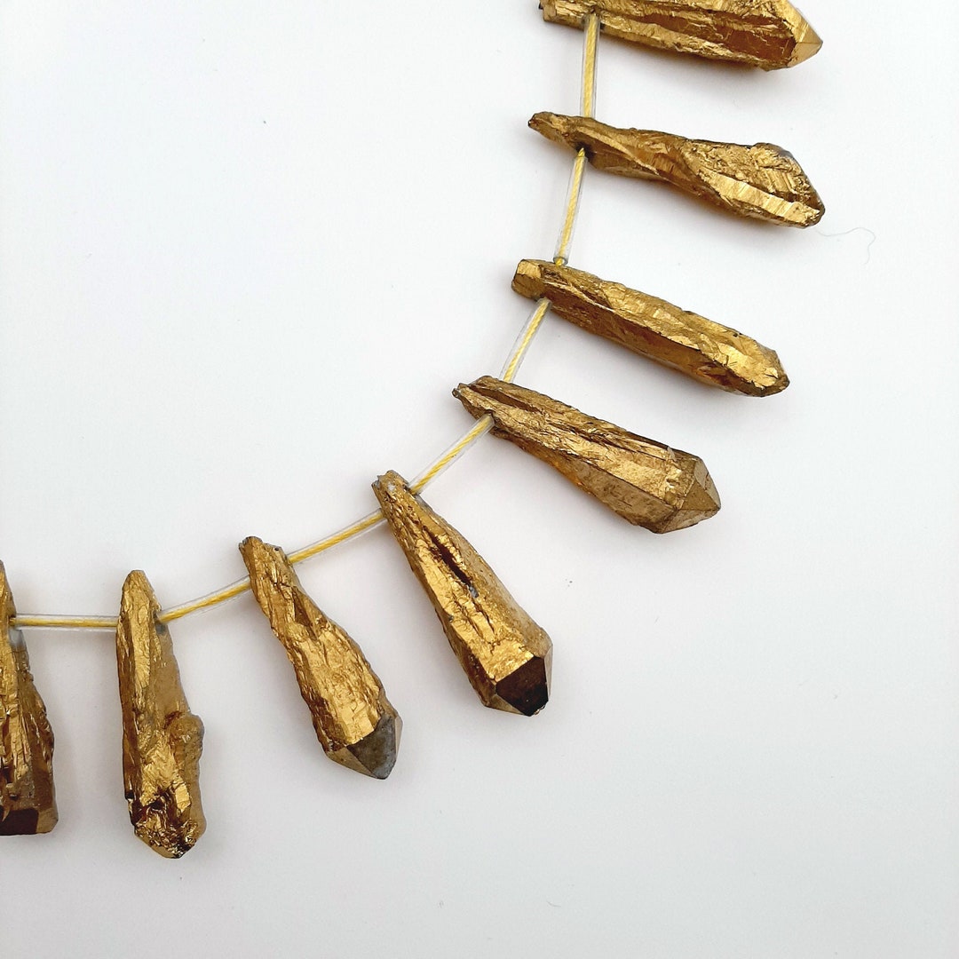 Gold Rough Quartz Nugget Points, Top Drilled Wolf Tooth Crystal ...