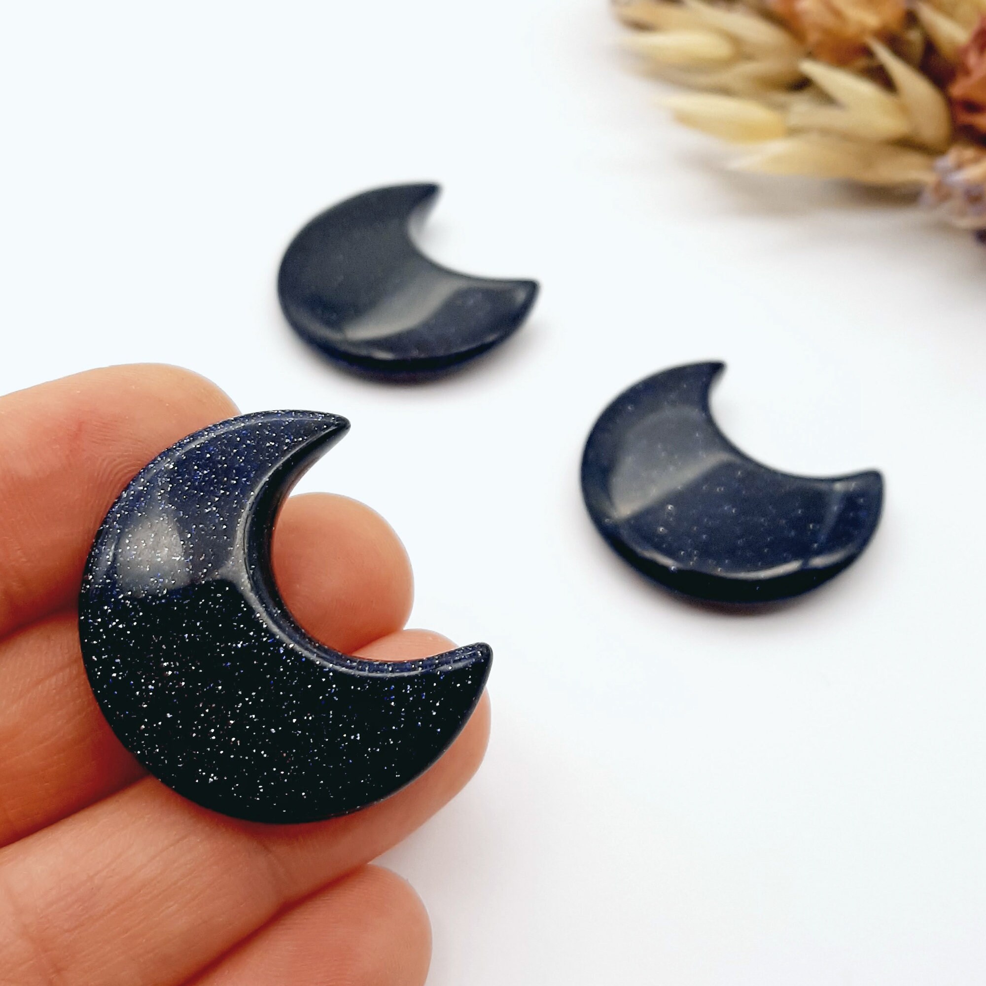 Blue Goldstone Moon Crystal Carved Crescent Moon Natural - Etsy