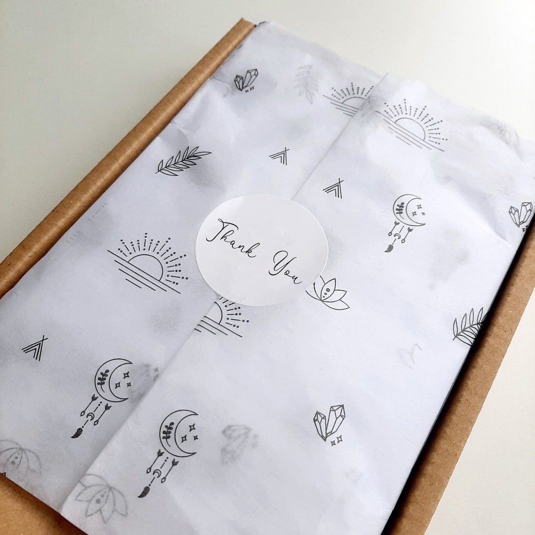 Boho Design Tissue Paper, Sun, Moon & Crystals, Printed Tissue Paper ...