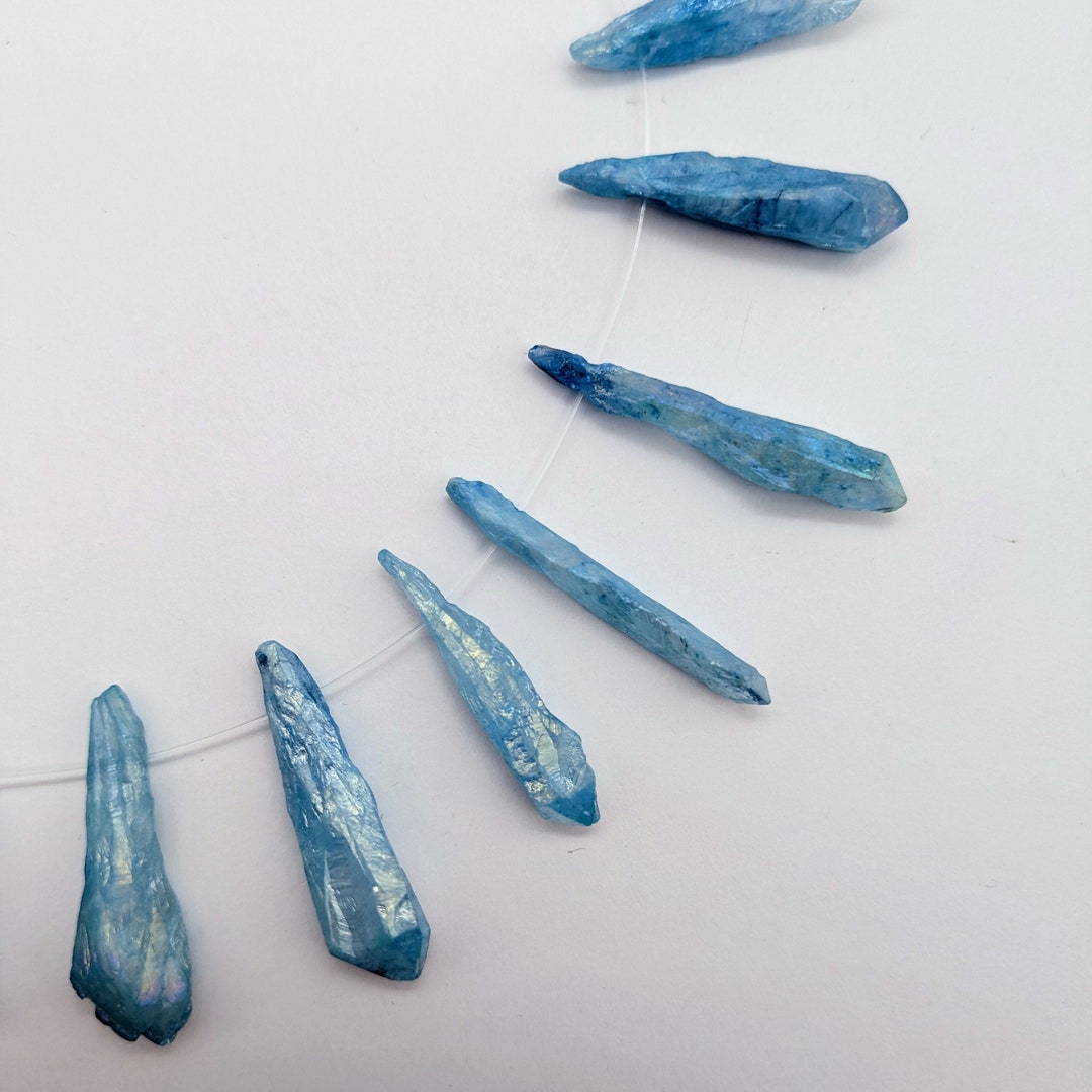 Slender Aura Blue Rough Quartz Points Top Drilled Slender Wolf Tooth ...