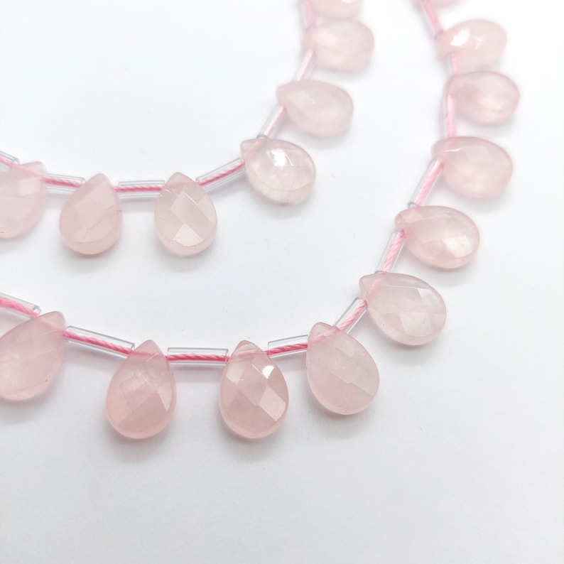Faceted Rose Quartz Briolette Beads: Natural Gemstone Drops (12x8mm) - Etsy