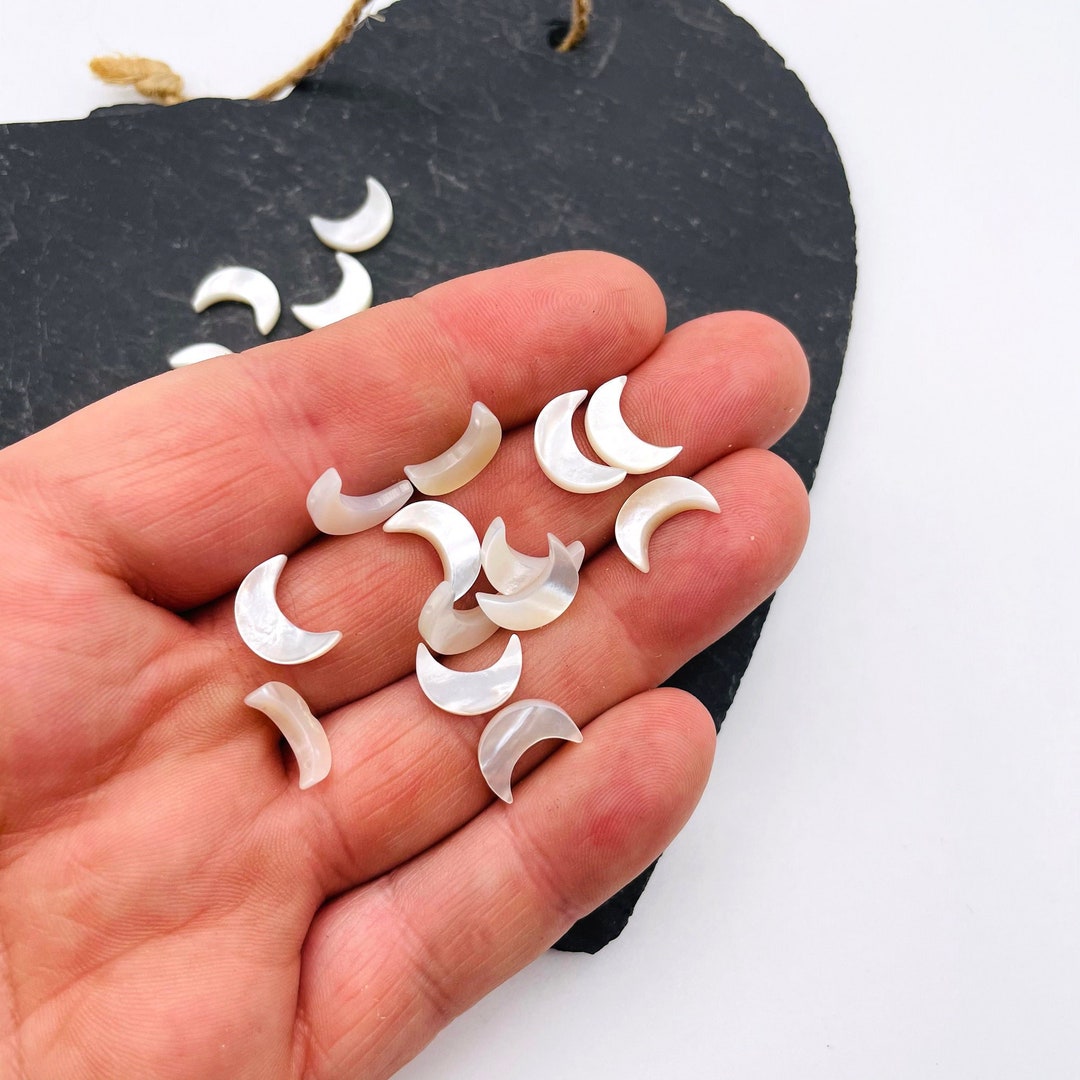 Mother of Pearl Moons, Natural Shell Moon, Shaped Shell, Drilled White ...
