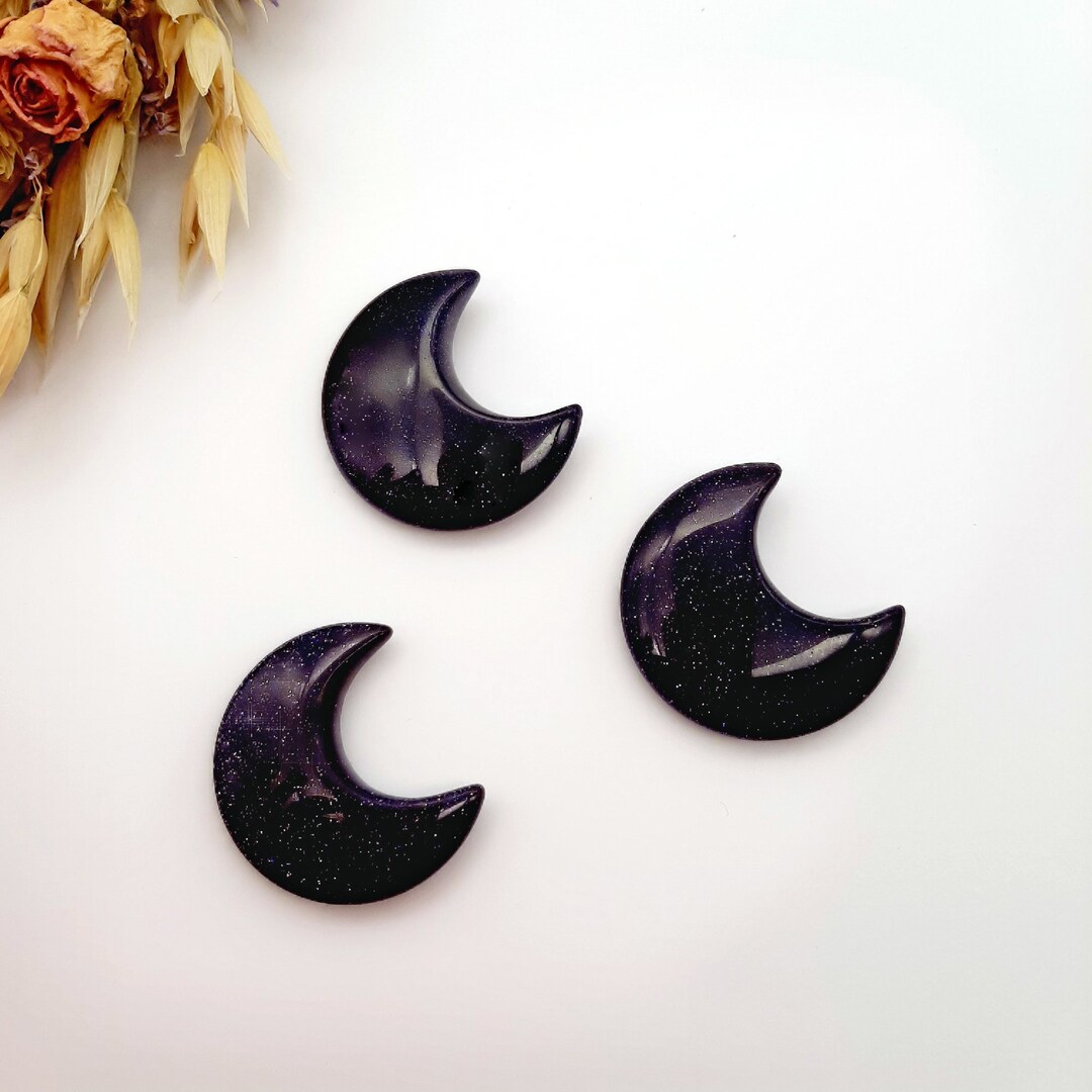 Blue Goldstone Moon Crystal, Carved Crescent Moon, Natural Gemstone ...