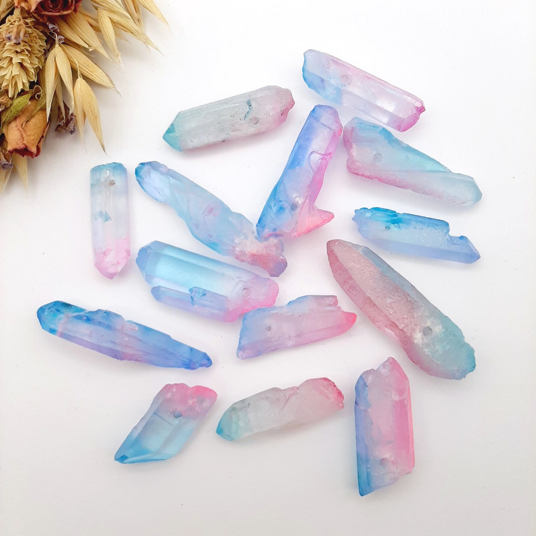 DISCOUNTED Blue and Pink Raw Quartz Crystal Lot, Natural Stick Beads ...