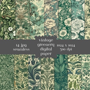 Vintage Greenery Floral Pattern Digital Paper Download Digital Paper ...