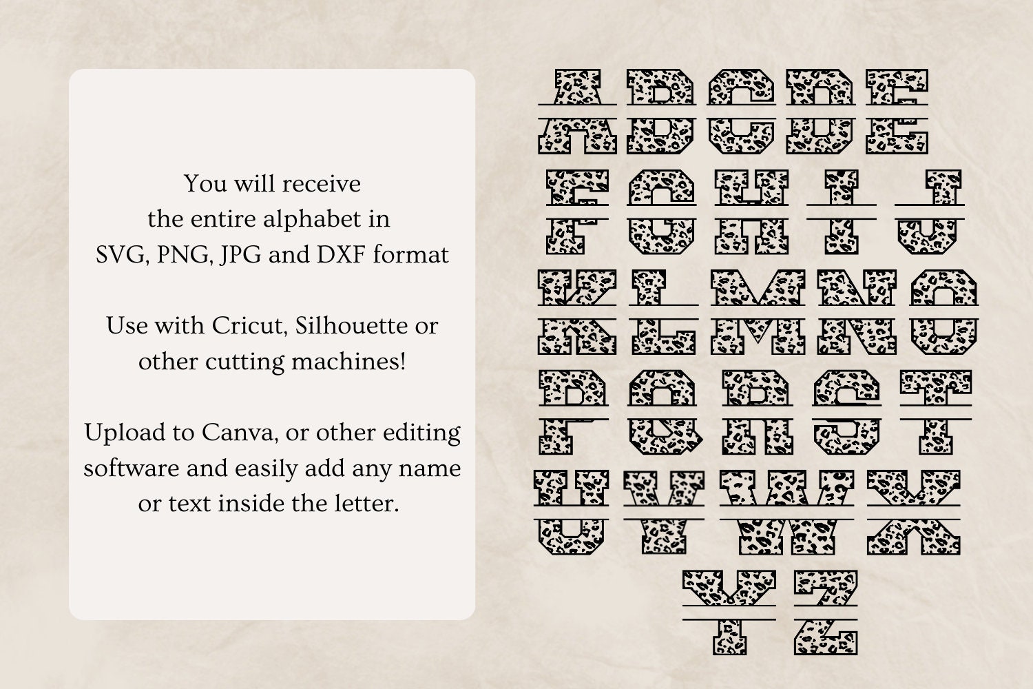 Monogram SVG Alphabet Leopard Print Block Letter Cut File Engraving ...